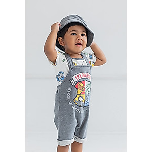 Harry Potter Hogwarts Newborn Baby Boys French Terry Short Overalls T-Shirt and Hat 3 Piece Outfit Set 3-6 Months