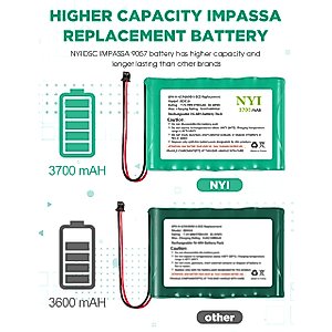 NYI Upgraded 3700mAh Battery Compatible with DSC IMPASSA 9057 2-Way Wireless Security System Alarm Panel, 6PH-H-4/3A3600-S-D22 Replacement, 7.2V Rechargeable Ni-MH Battery Pack for ADT Control Panel