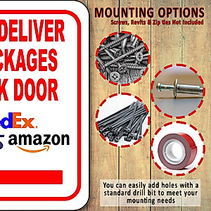 Please Deliver All Packages to Back Door Left Arrow Aluminum Composite Sign Delivery Instructions for My Packages from Amazon, FedEx, USPS, UPS - Indoor Outdoor Signs for Home - 8.5"x10"