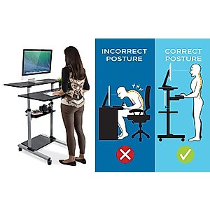 Mount-It! Mobile Standing Desk | Height Adjustable Rolling Desk with 40 Wide Table Tops | Multi-Purpose Rolling Presentation Cart with Four Platforms | (MI-7970)