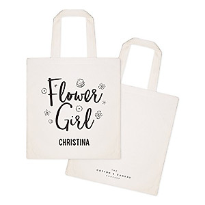 The Cotton & Canvas Co. Flower Girl Personalized Wedding, Beach, Shopping and Travel Resusable Shoulder Tote and Handbag