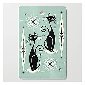 Society6 Mid Century Meow Retro Atomic Cats Mint by Studioxtine Kitchen Cutting Board (Rectangle)