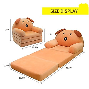 Toddler Chair Kids Sofa - Toddler Sofa Kids Couch Fold Out, 2 in 1 Flip Out Couch and Mini Sofa for Girls and Boys, Baby Couch for 1-4 Year Olds - Cute and Comfy Baby Sofa (Brown Dog)