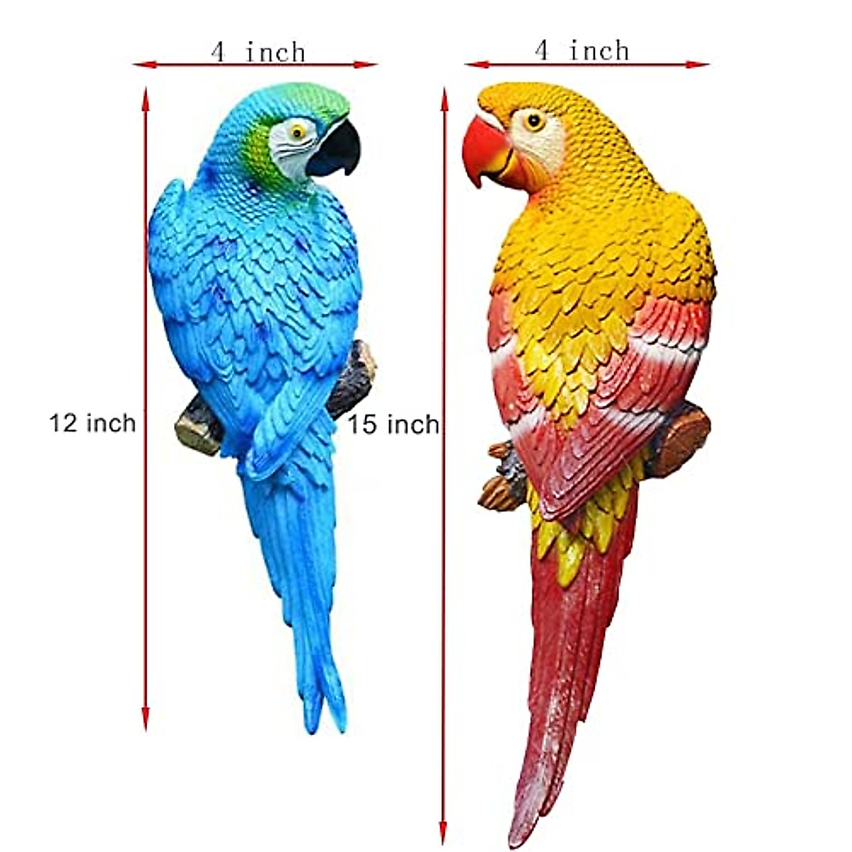 Ascebrk Parrot Statues for Garden, Indoor Outdoor Parrot Statues and Figurines,Resin Hanging Macaw Sculpture Wall Decorations Tree Animal Birds Statues Tropical Decor for Patio Lawn Yard Home