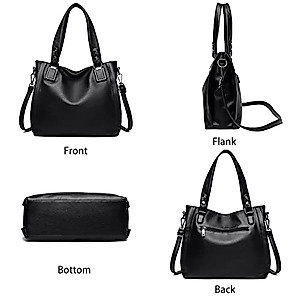 TarsaMult Hobo Bags for Women Soft Faux Leather Shoulder Crossbody Ladies Purses and Handbags Fashion Large Bucket Tote Bag(6071 Black)