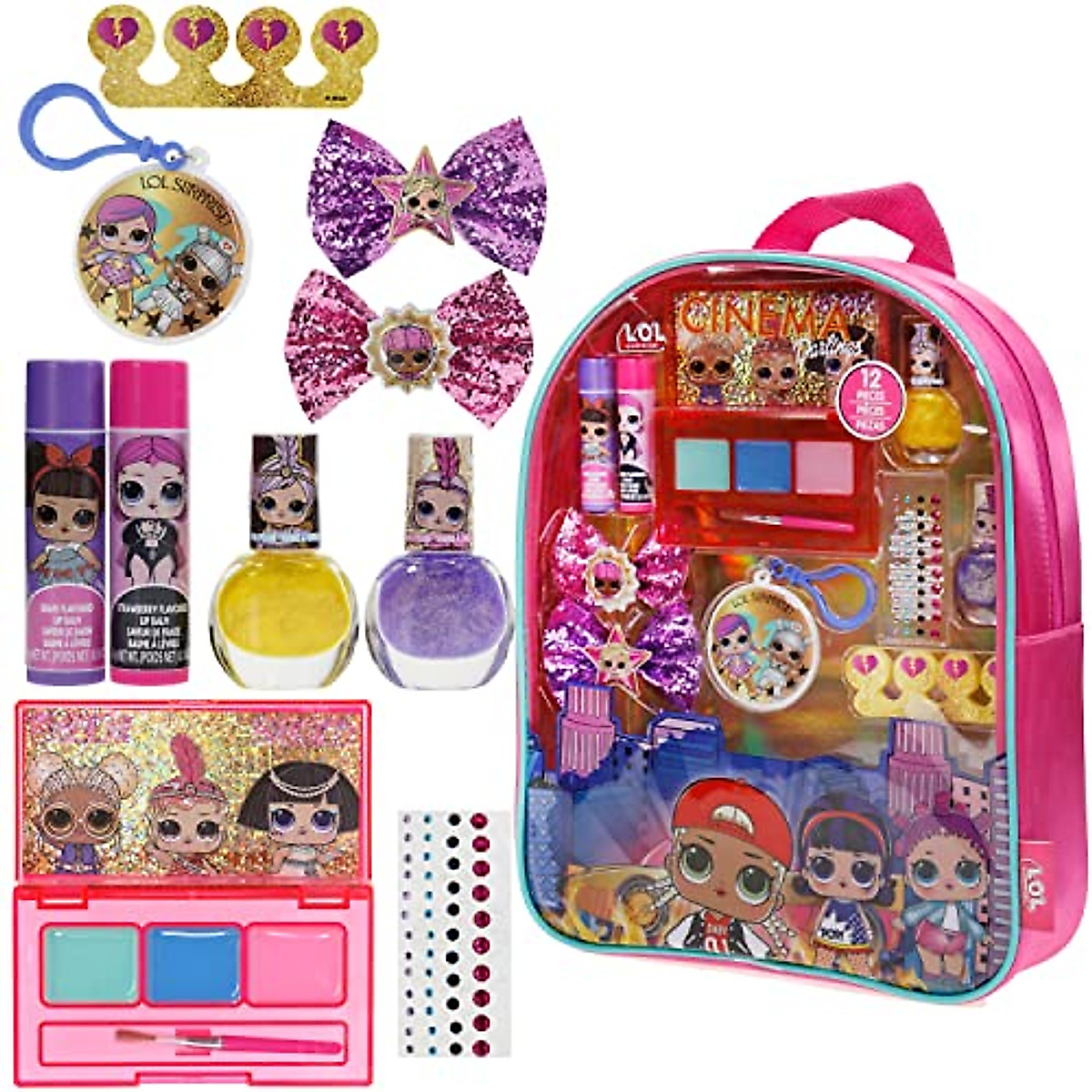 L.O.L. Surprise! Townley Girl Makeup Filled Backpack Set with 12 Pieces, Including Lip Gloss, Nail Polish, Nail Stones and Keychain, Ages 5+ for Parties, Sleepovers and Makeovers