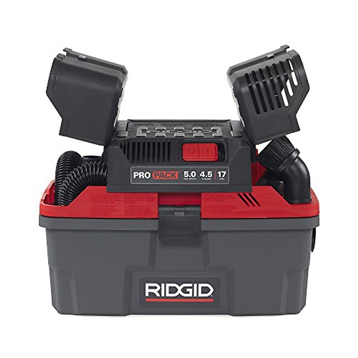 RIDGID 50318 4500RV ProPack Wet Dry Vac, 4.5-Gallon Portable Wet Dry Vacuum with Toolbox Design, 5.0 Peak HP Motor, Expandable Pro Hose, Blower Port Red