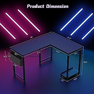 Sweetcrispy Computer Desk - L Shaped Gaming Desk, Corner Desks PC Desk Table with CPU Stand Side Bag for Home Office Dorm Sturdy Writing Workstation, Black, 50 Inch