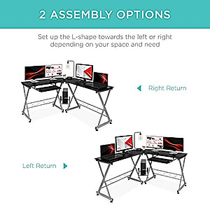 Best Choice Products Modular Wooden Sectional L-Shaped Workstation for Home, Office, Gaming, Study w/Wooden Tabletop, Metal Frame, Pull-Out Keyboard Tray, PC Tower Stand - Black