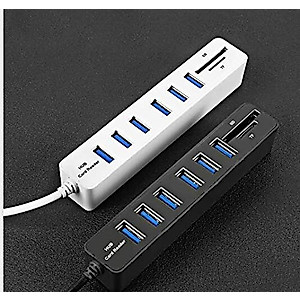 Leya-US LEYAYA Multi USB 2.0 Hub USB Splitter High Speed 6 Ports with TF SD Card Reader(Black) (Color : White)