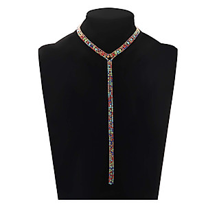 JERTOCLE 3 Row Rhinestone Choker Necklace Crystal Tassel Wide Collar Necklaces Gothic Diamond Charms for Women (rainbow color)