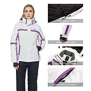 wantdo Women's Winter Printed Waterproof Ski Jacket Raincoat with Hood White L