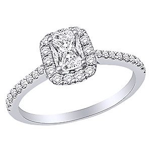 AFFY 0.75 CT Emerald & Round Cut White Natural Diamond Beautiful Engagement Wedding Ring In 14k White Gold With RING Size-12.5