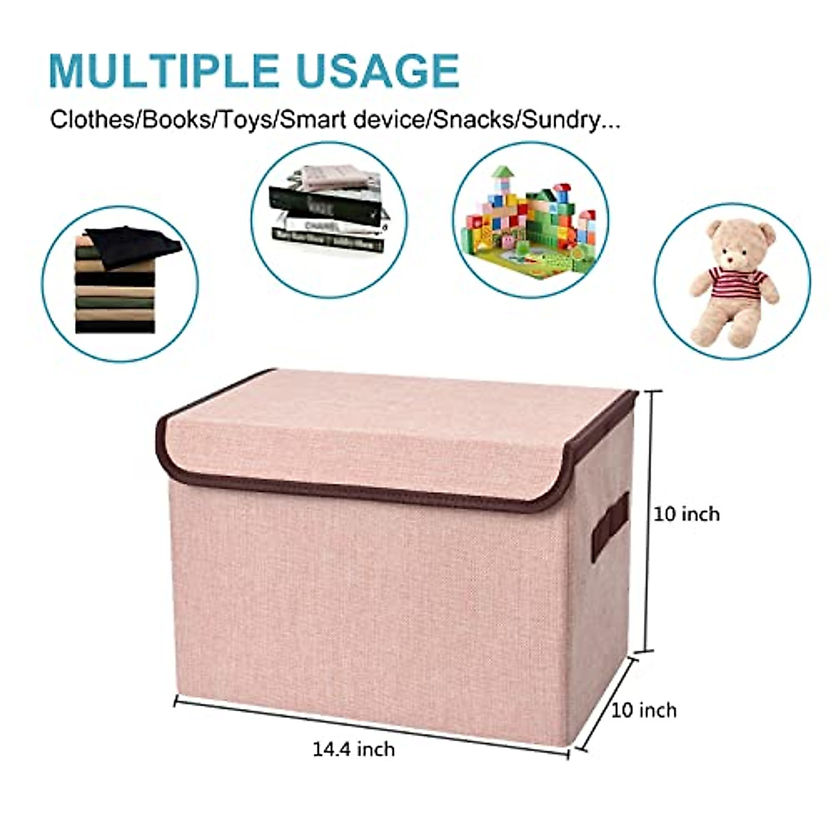 Bagnizer Foldable Fabric Storage Bins with Lids, 14.4x10x10'' Decorative Stackable Storage Cubes with Handles, Toy Clothes Blanket Storage Organizer, Closet Storage Basket/Box/Containers
