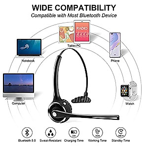 Friencity Trucker Bluetooth Headset, Wireless Headset with Microphone for Office Cell Phone, Noise Canceling On Ear Headphones for PC, VOIP, Call Center, Telephone, Mute Button, 15hrs Talking Time