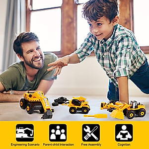 TEUVO Construction Take Apart Toys with Electric Drill, Building Excavator Toy STEM Trucks Vehicle Construction Vehicles for Kids, Educational Learning Gifts for Ages 3+ Boys & Girls