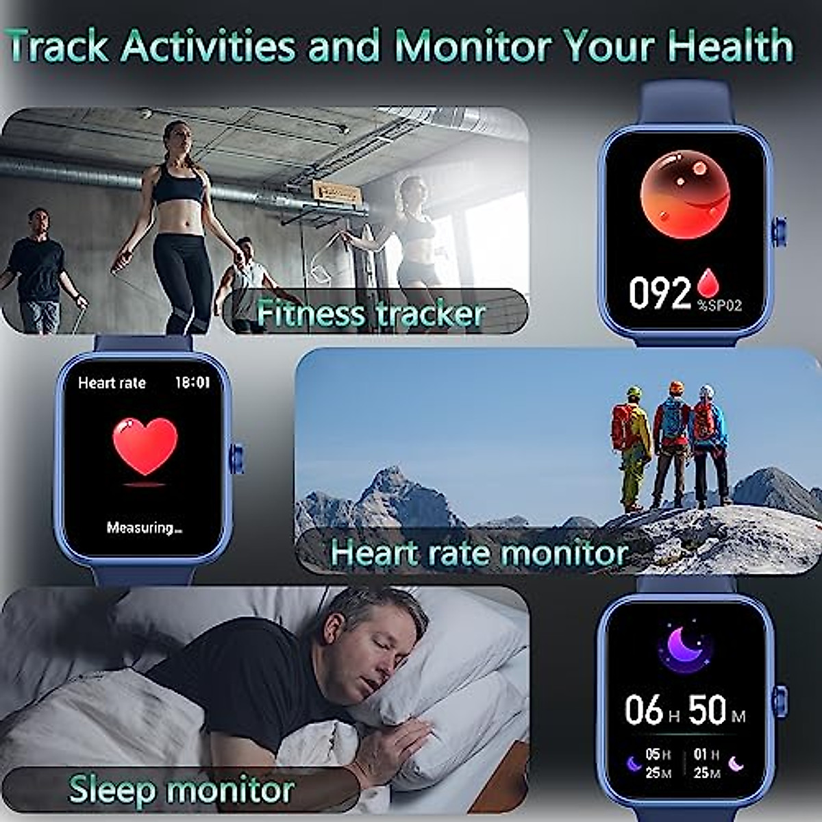 Smart Watch (Answer/Make Call), 1.8" Smartwatch Fitness Tracker for Android and iOS Phones with Heart Rate Sleep Tracking, Multi Sport Modes, Blood Oxygen, Ai Voice Control,Fitness Watch for Women Men