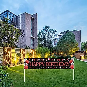 KEWEYA Black and Red Happy Birthday Banner Decorations Red Black Happy Birthday Backdrop Party Supplies for Men Women 16th 18th 21st 30th 40th 50th 60th 70th 80th Birthday Photo Background Sign Decor
