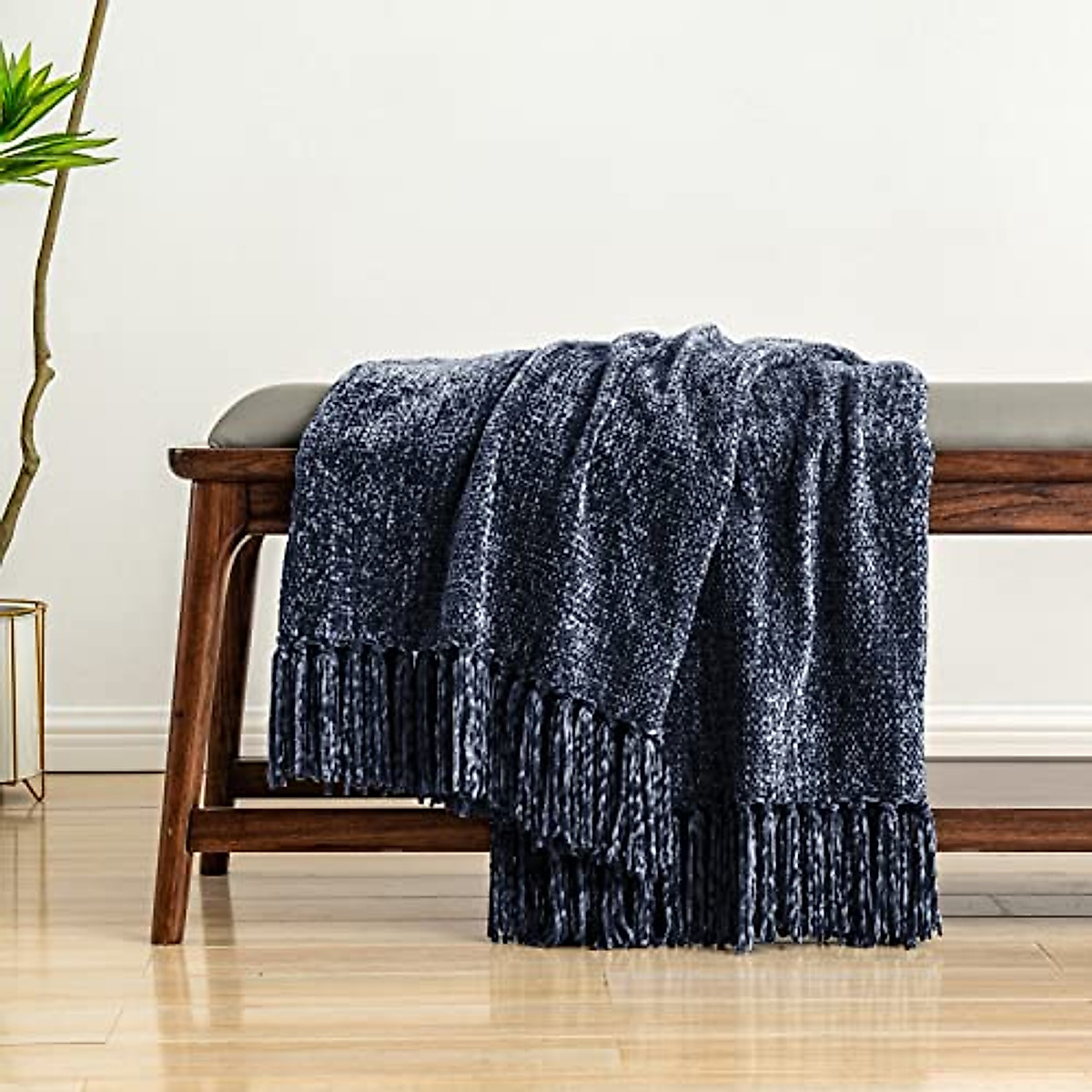 CozeCube Chenille Throw Blanket for Couch, Cozy Soft Throw Blanket with Fringe Tassel, Navy Blue Throw Blanket for Sofa Chair Gift,Decorative Farmhouse Throw Blanket 50"X60"