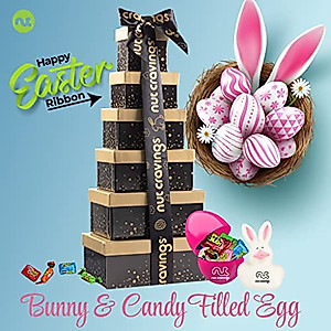 Premade Easter Gift Baskets for Adults & Kids, Candy Filled Eggs + Bunny - Dried Fruit & Nut Tower Arrangement (12 Piece Assortment) Healthy Food Platter, Care Package Variety Tray, Kosher Snack Box