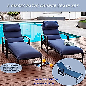 LOKATSE HOME 2 Piece Patio Chaise Lounge Chair Outdoor Furniture Set All Weather Metal Adjustable Backrest and Armchair with Removable Comfy Cushions, Blue