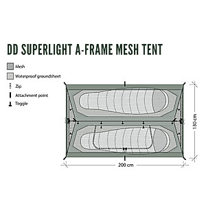 DD Hammocks - DD SuperLight A-Frame Mesh Tent: Ultralight 2 Person Insect Proof Tent, Compact and Portable Mosquito Net for Hiking Camping and Adventure Sports