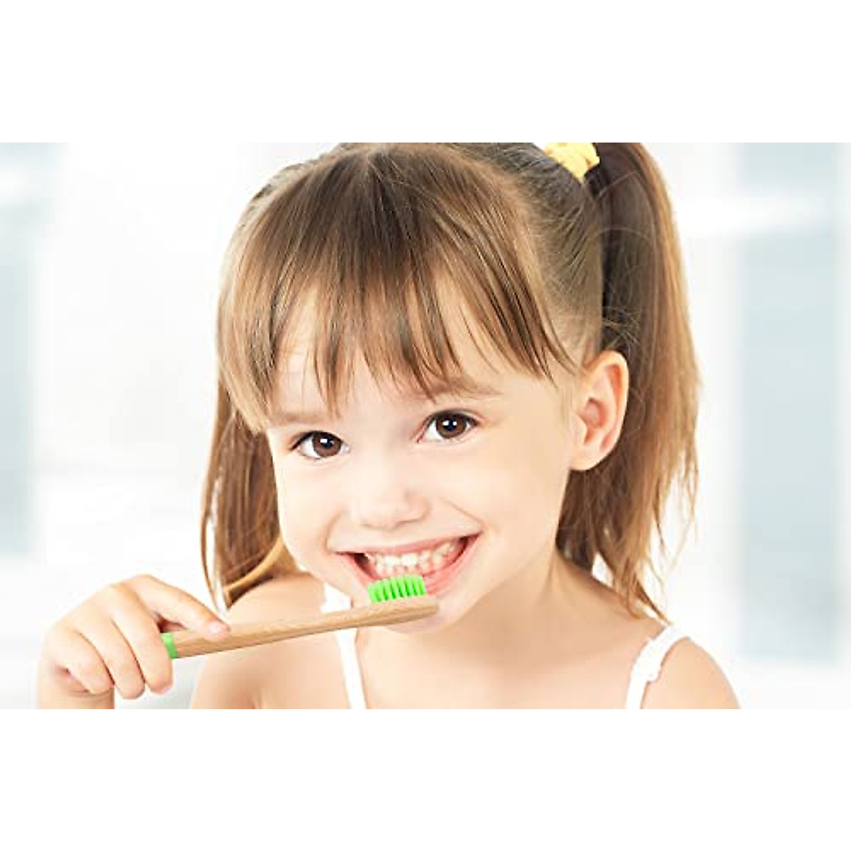 OUTIN Kids Bamboo Toothbrushes 10 Pack Soft Bristles, Children's Toothbrush Eco Friendly Biodegradable Wooden Handle Tooth Brush