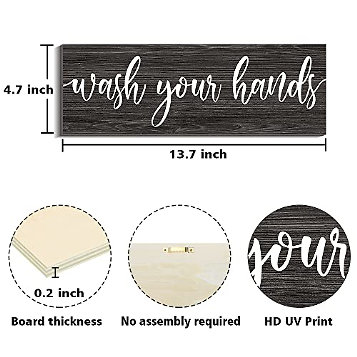 Creoate Bathroom Rules Wall Decor, Set of 3 - Wash Your Hands, Brush Your Teeth, Comb Your Hair - Decorative Rustic Wood Farmhouse Bathroom Wall Decor, Small