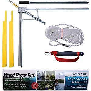 Jenlis Weed Razer Pro, Lake Weed Cutter, Large Pond Aquatic Plant Cutting Tool, Sharp Razor Blades Shear Cattail, Reed, Lilly & Chara Algae, Adjustable 30"-62” Inch Cut Width, 25' Foot Throw Rope