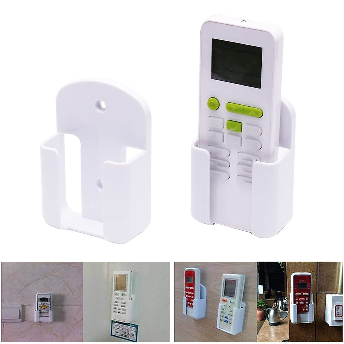 MGGi 2 Pack Remote Control Holder Rack Wall Mounted Air Condition TV Remote Storage Box Organizer, Wall-Mounted Organizer Self Adhesive Media Storage Box Case for Air Conditioner Controller - White