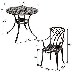 Nuu Garden 5 Pieces Patio Dining Set, Cast Aluminum Outside Table and Chairs with 4 Chairs and 33 Inch Round Bistro Table with Umbrella Hole for Backyard Deck Lawn and Garden Antique Bronze
