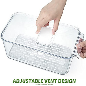 6 Pieces Fruit and Veggie Storage Containers for Fridge with Lids and Removable Drain Tray Produce Saver Food Storage Containers for Refrigerator to Keep Fruits, Vegetables, Meat, Fish Fresh and Dry
