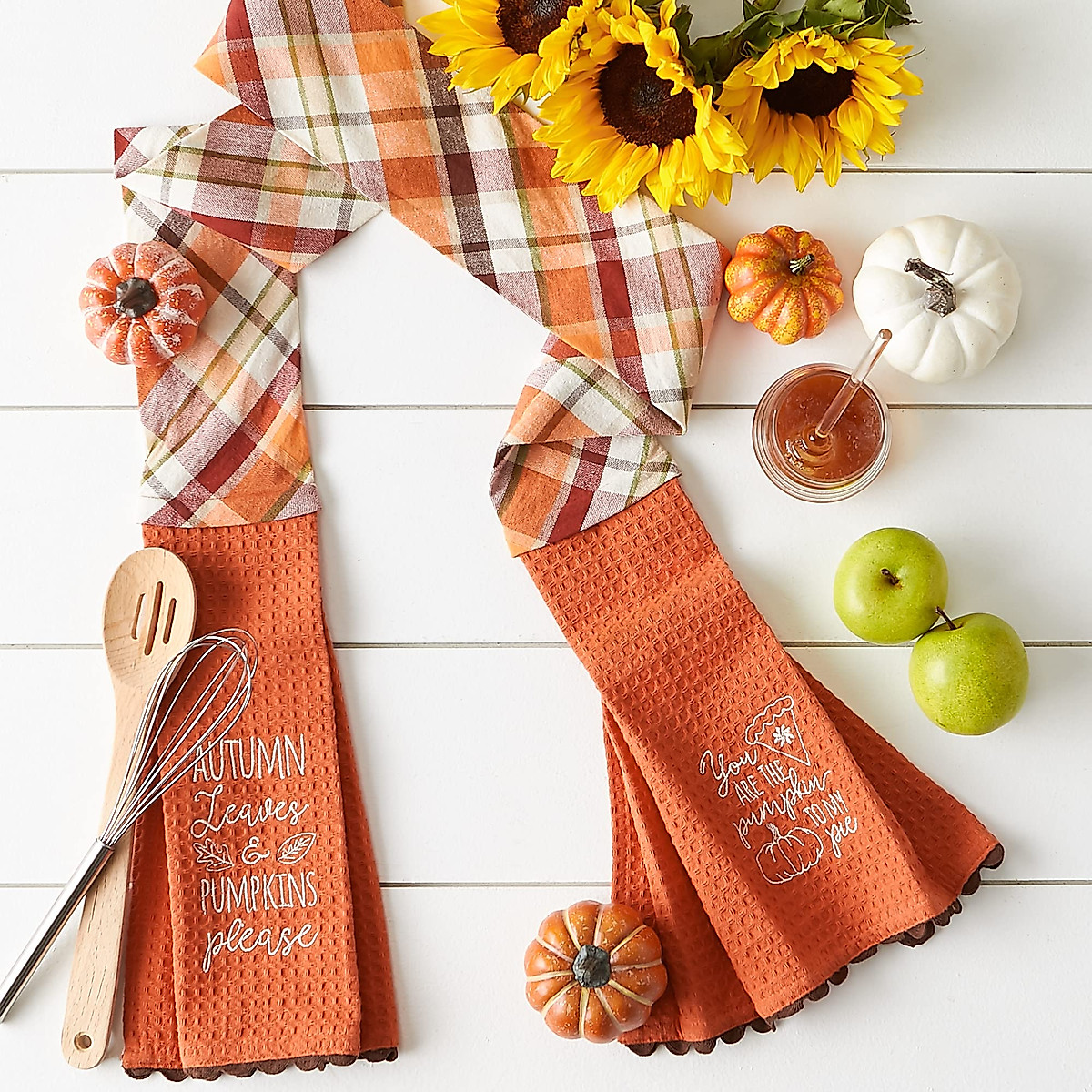 DII Pumpkin Spice Fall Kitchen Towels Collection Durable Cotton Cloth, Decorative and Absorbent, Dish Towel Scarf, 4x70, Autumn Check
