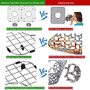 4 Pack Sink Protectors for Kitchen Sink with Center Drain Hole, 13.7"x11.6" Stainless Steel Kitchen Sink Bottom Grid 2pcs with 2pcs Sink Strainers (Silver)