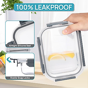 Vtopmart 5 Pack 22oz Glass Food Storage Containers with Lids, Meal Prep Containers, Airtight Lunch Containers Bento Boxes with Snap Locking Lids for Microwave, Oven, Freezer and Dishwasher