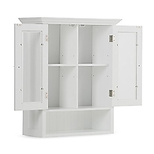 SIMPLIHOME Acadian 28 inch H x 23.6 inch W Double Door Wall Bath Cabinet in Pure White with Storage Compartment and 2 shelves, for the Bathroom, Transitional