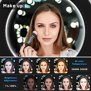 IVISII 19 inch Ring Light with Stand and Phone Holder,60W Bi-Color or for Live Stream/Makeup/YouTube Video/TikTok/Zoom/Photography Black