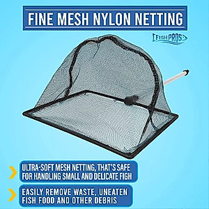 FISH PROS Fine Mesh Fish Tank Net with Long Handle – Aquarium Fish Net with Extendable 24-inch Long Handle – Fish Tank Aquarium Accessories