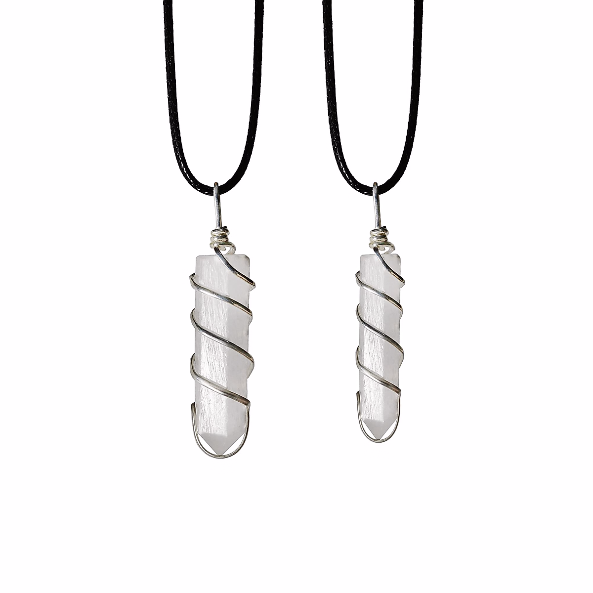 Arts Of India Raw Selenite Crystal Pendant Necklace (Bullet, Round)