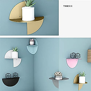 QUYONG Craft Floating Corner Shelf, European Background Metal Wall Solid Iron Decoration ​Wall Hanging Storage Rack for Home Office Restaurant,Gray,B