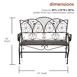 Alpine BVK118 Dark Brown Iron Bench, One Size, Bronze