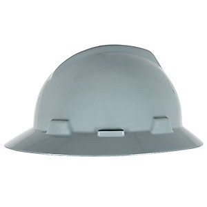 MSA 454731 V-Gard Full-Brim Hard Hat with Staz-on Pinlock Suspension | Polyethylene Shell, Superior Impact Protection, Self Adjusting Crown Straps - Standard Size in Gray