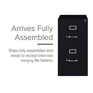 Hirsh Industries Vertical Letter File Cabinet, 2 Letter-Size File Drawers, Black, 15 x 22 x 28.37