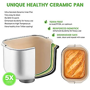 KEEPEEZ 2.2LB Large Bread Maker Machine-Dual Heaters, 17-in-1 Breadmaker with Gluten-Free, Pizza Dough, Jam, Auto Nut Dispenser,Ceramic Pan&Touch Panel, 3 Loaf Sizes 3 Crust Colors,15H Timer,Recipes