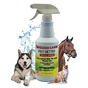 Pet-Setter Animal Wound and Skin Care Spray for all Pets Dog and Cat Cleanser Will Soothe Skin Irritations Treat Cuts Provide Itch Relief Eliminate Pet Odor Even Bad Breath Made in USA 16 Oz