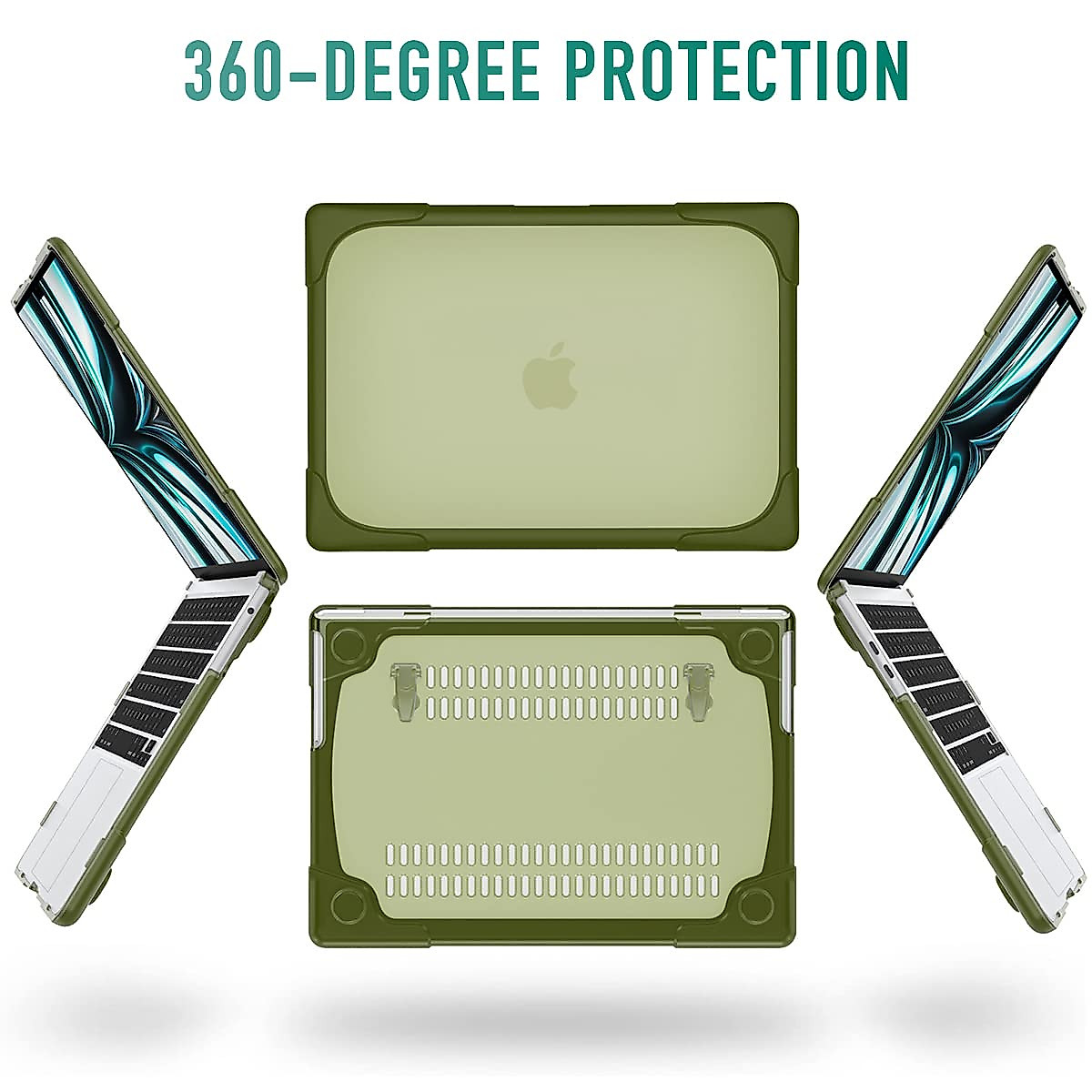 May Chen Compatible with MacBook Air 13 Inch Case 2021 2020 2019 2018 Release M1 A2337 A2179 A1932,Heavy Duty Hard Case Cover with Fold Kickstand for MacBook 13 Inch with Retina fits Touch ID, Olive