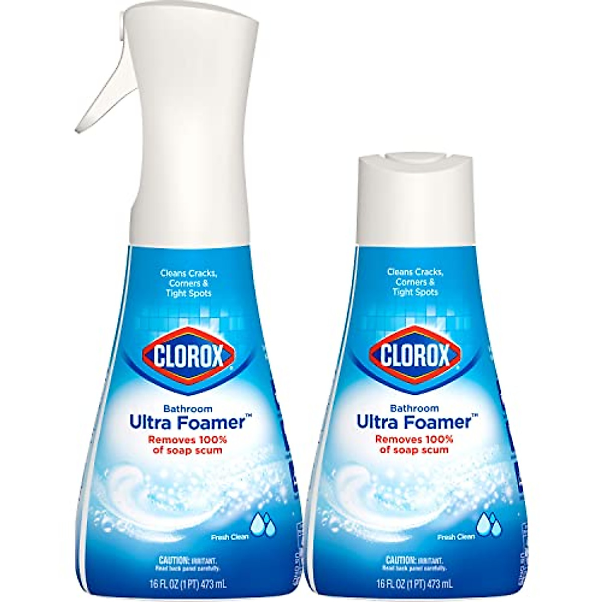 Clorox Bathroom Ultra Foamer, Household Essentials, Fresh Clean, 1 Spray and 1 Refill, 16 Fl Oz Each (Package May Vary)