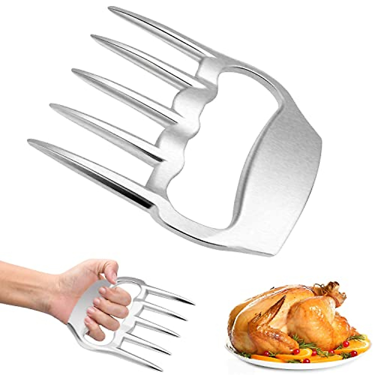 Stainless Steel Meat Claws Shredding & Heavy Duty Meat Shredder Tool - Meat Shredder Claws BBQ Tool for Shredding Meat, for Shredding Pulled Pork, Chicken, Beef, Turkey (Silver)