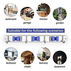 SPEENSUN Mop Rack Wall Mount-15''Stainless Steel Heavy Duty Broom and Mop Holder Wall Mounted -Broom Hanger With 3 Racks and 4 Hooks For Closet Broom Organizer-Mop Hanger Wall Mount-Broom Rack