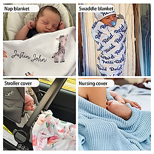 Custom Baby Blanket with Name for Baby Boy Girls，Personalized Purple Elephant Flower Design Soft Throws Blanket for Kids Toddler Swaddling Birthday Gifts